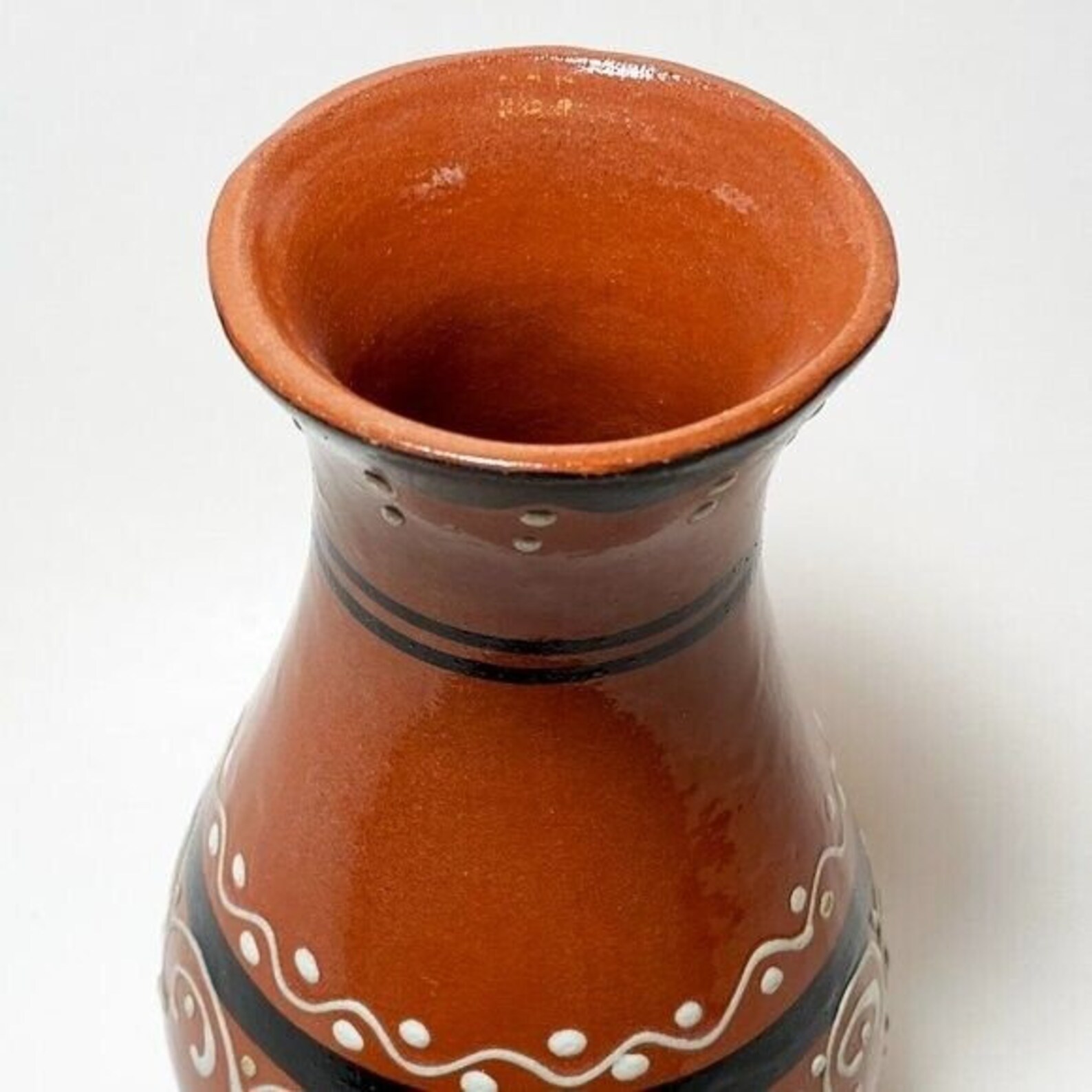 Vintage Portuguese Redware Terracotta Flower Vase Glazed Hand Painted ...