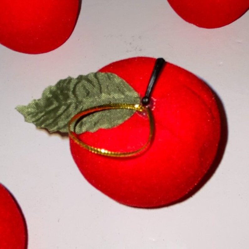 6 Vintage Flocked Red Apples Christmas Tree Ornaments, Vintage ...