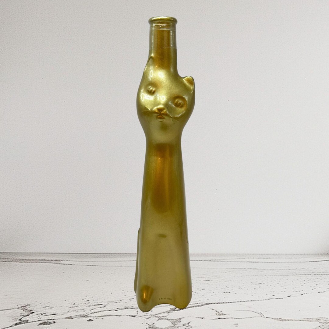 Tall Gold Glass Cat Empty Bottle Decanter Moselland Riesling Wine ...