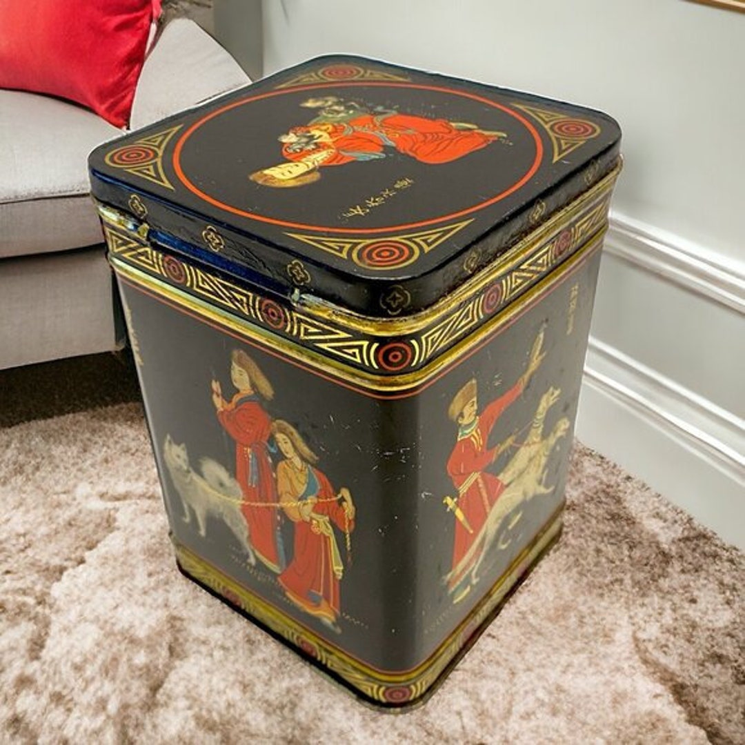 Vintage Tin Box Macfarlane Lang Biscuits Scotland Asian Black Gold Red ...