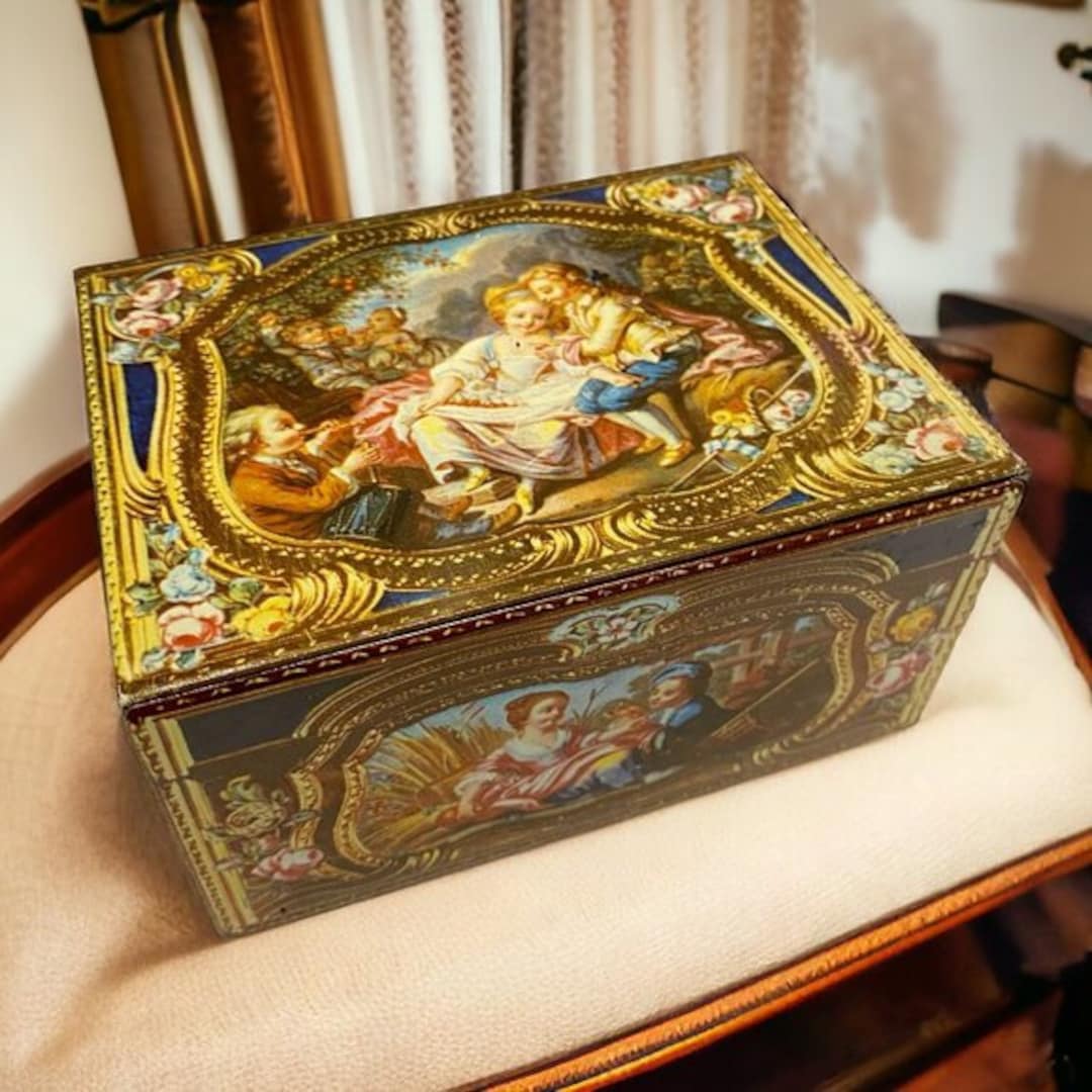 Rare Vintage Tin Antique Casket French Snuff Box Renaissance ...
