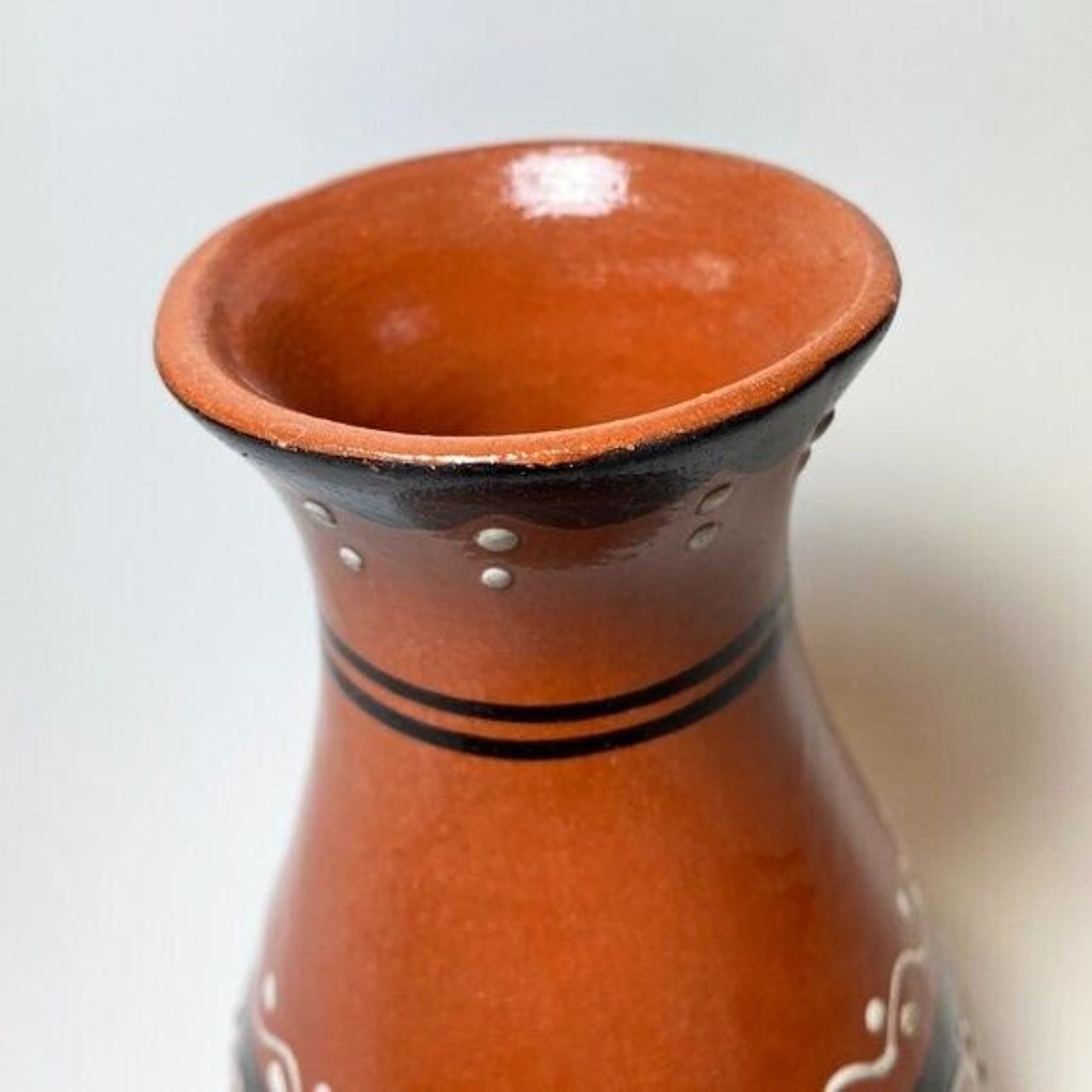 Vintage Portuguese Redware Terracotta Flower Vase Glazed Hand Painted ...