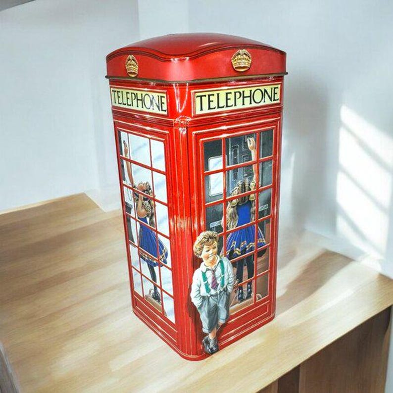 Vintage Tin Coin Bank British England Telephone Booth Red Churchill's ...