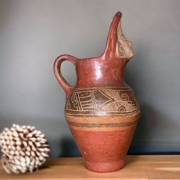 Vintage Mayan Inca Aztek Warrior Pottery Decorative Pitcher Vase ...