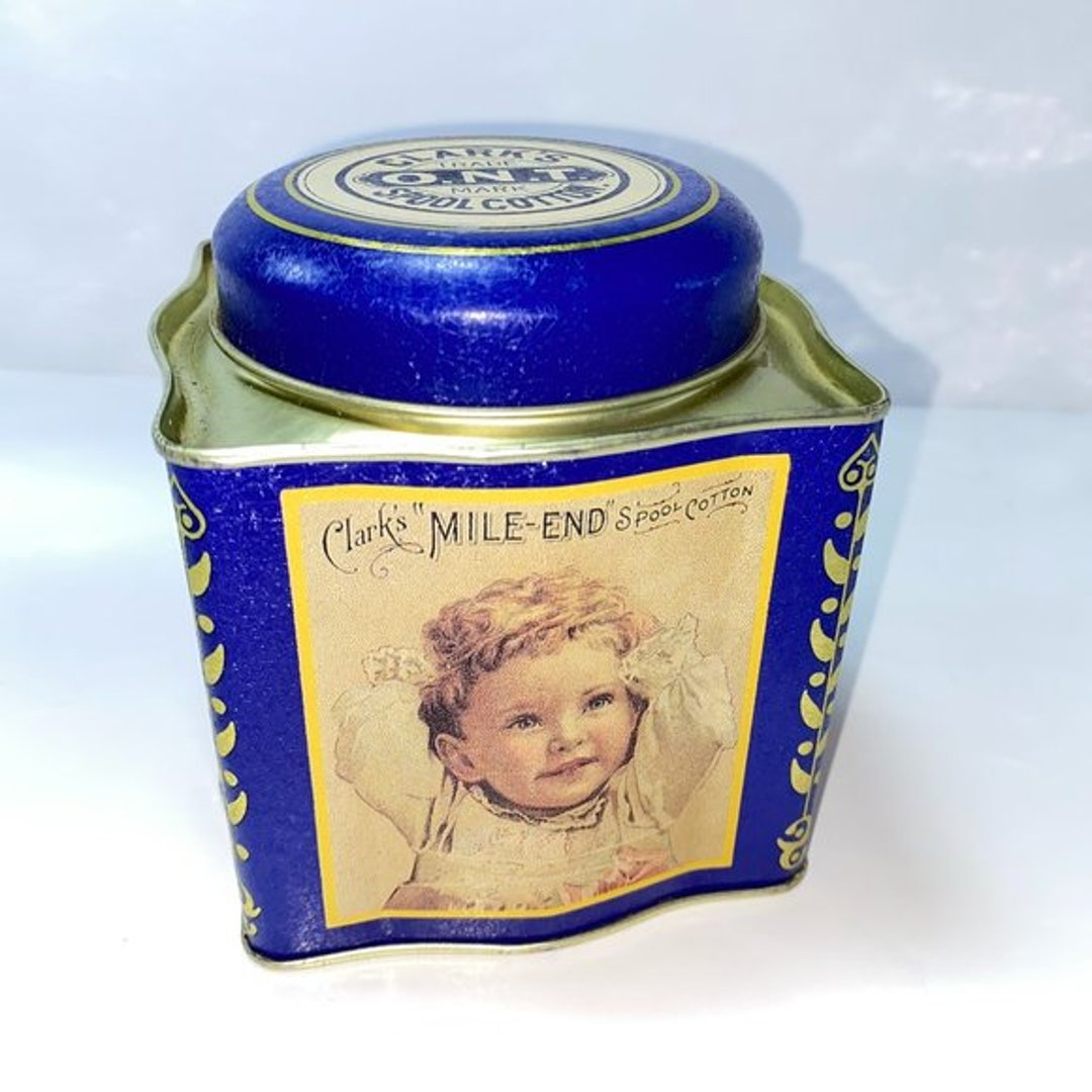 Vintage Tin Container Clark's Mile-end Spool Cotton O.N.T. Cubic Shape ...