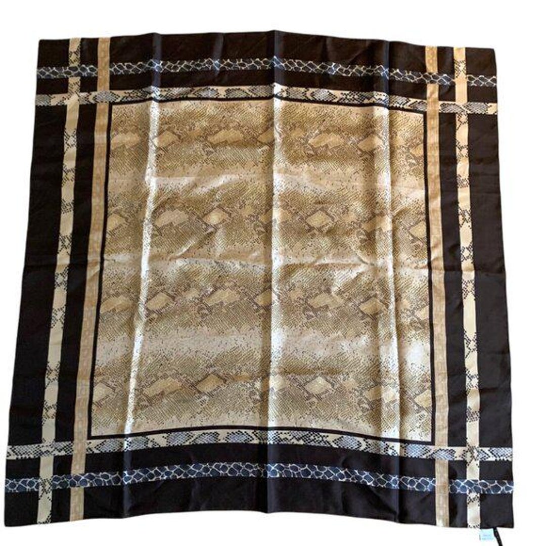 Vintage Talbots Silk Scarf Animal Print Snake Black Brown Gold Square ...