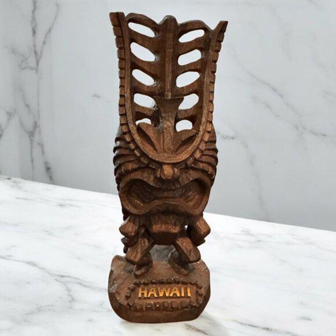 Vintage Dark Wood Tiki God Statuette Figurine Sculpture Souvenir From ...