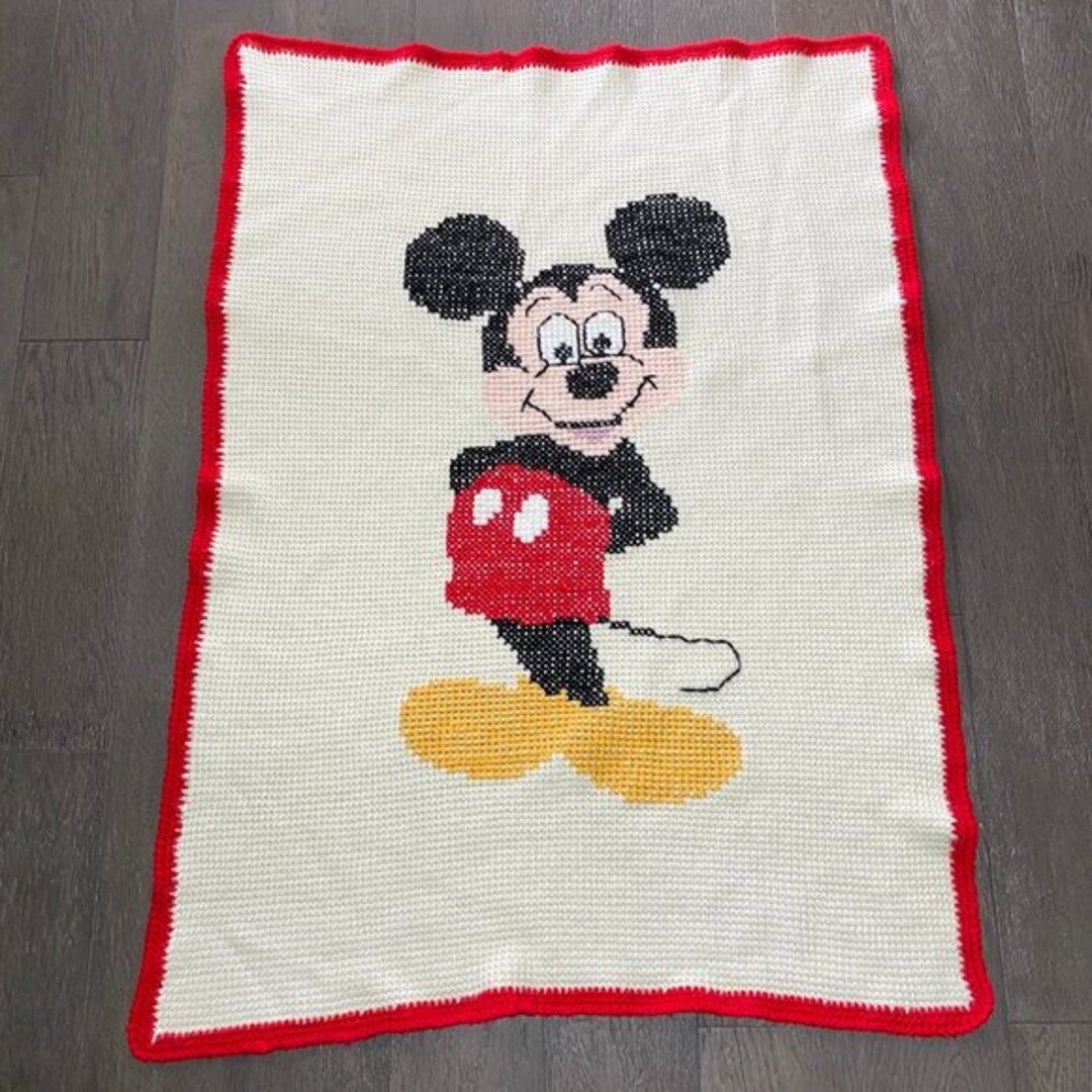 Vintage Knitted Mickey Mouse Blanket Throw Needlecraft Cross Stitch ...