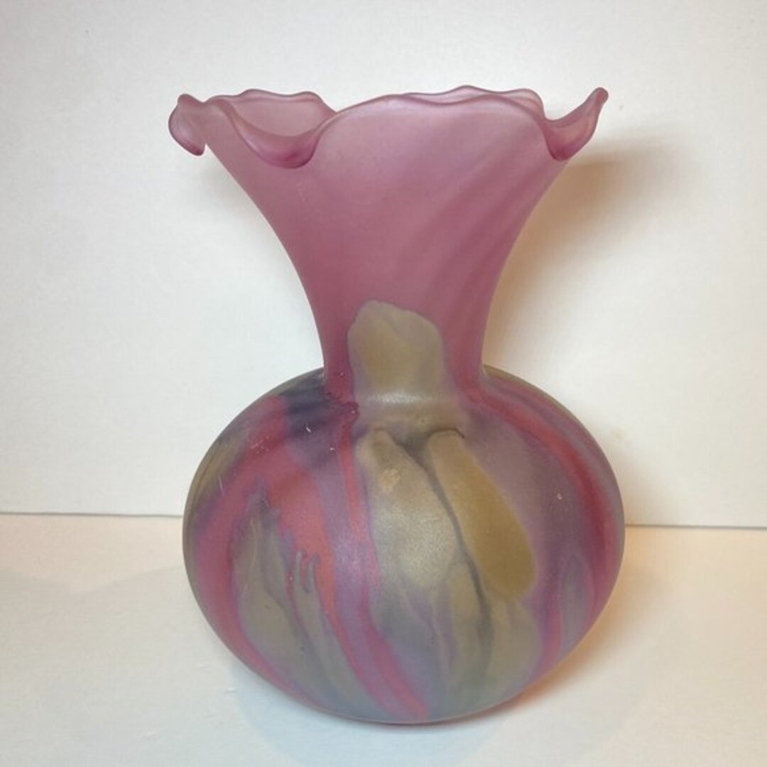 Vintage Rueven Glass Flower Vase Pink Purple Art Nouveau 6.5 Inches ...
