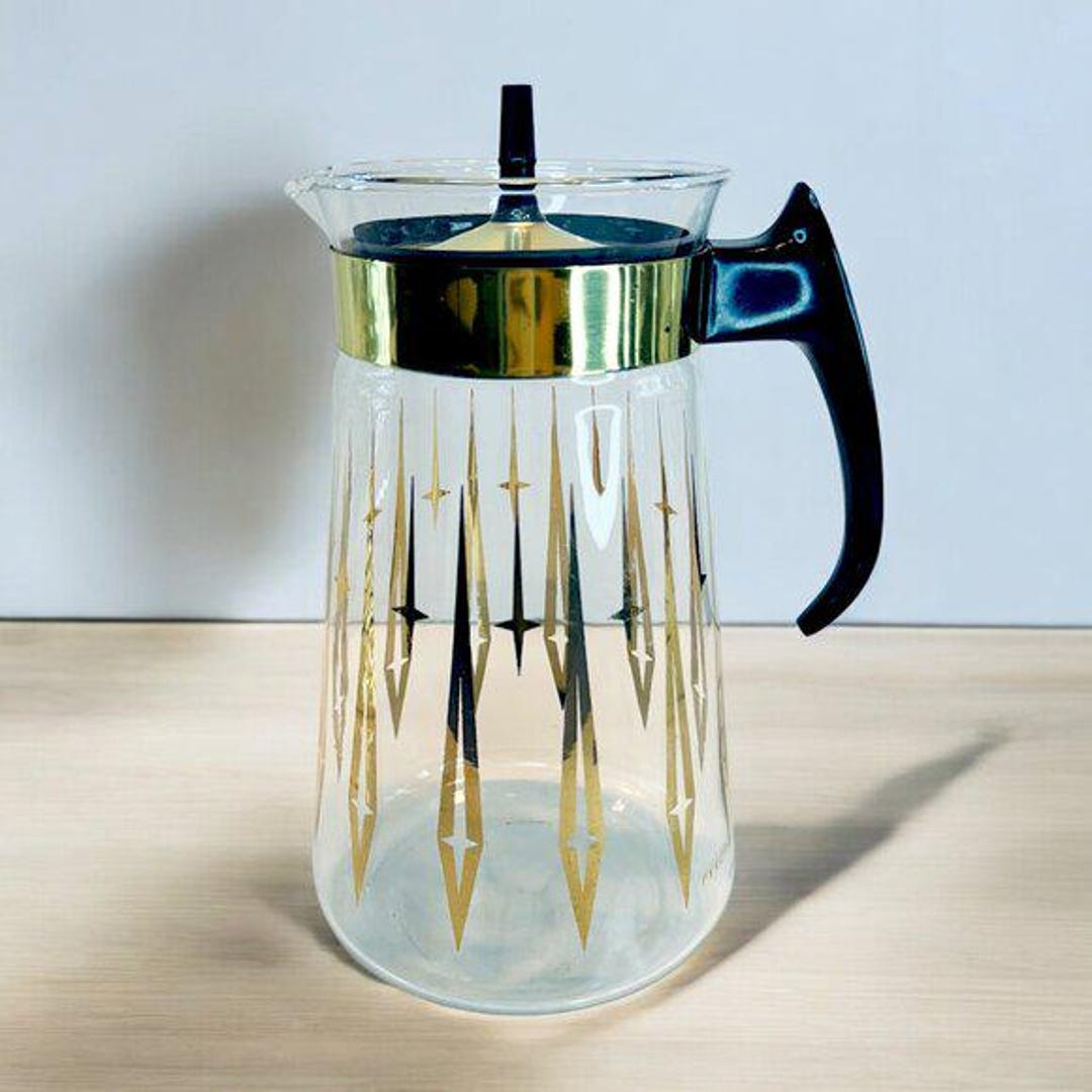 Vintage MCM PYREX Clear Glass and Gold Coffee Pot Carafe Atomic - Etsy
