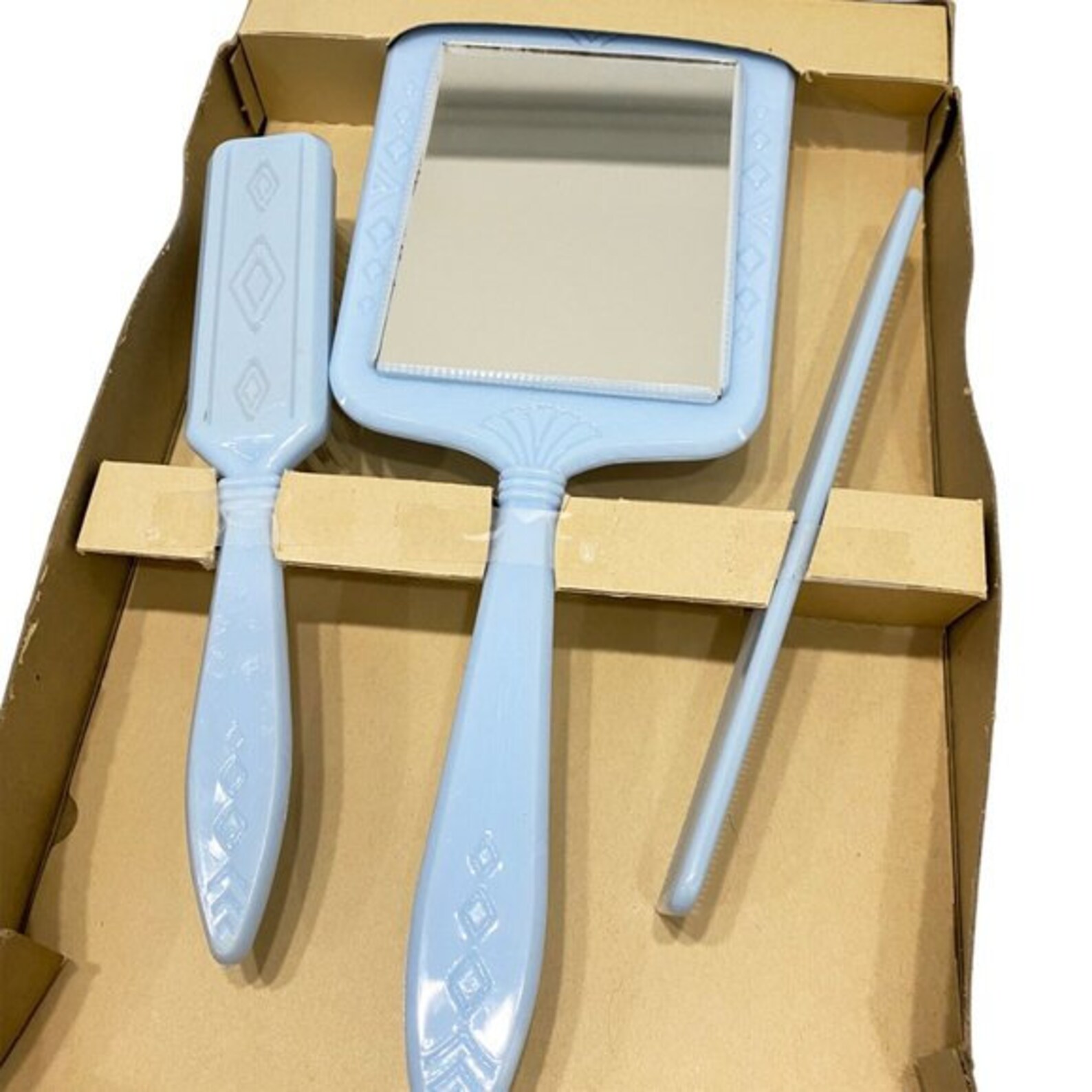 Rare Vintage Jr. Miss Plastic Blue Kid Vanity Set Original Box Brush ...