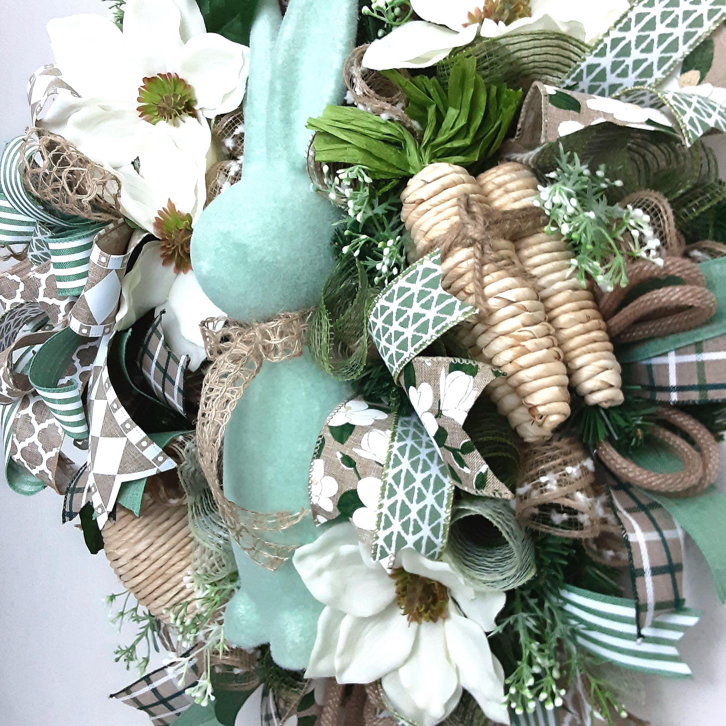 Flocked Bunny Easter Wreath, Spring Magnolia Front Door, Easter Floral ...