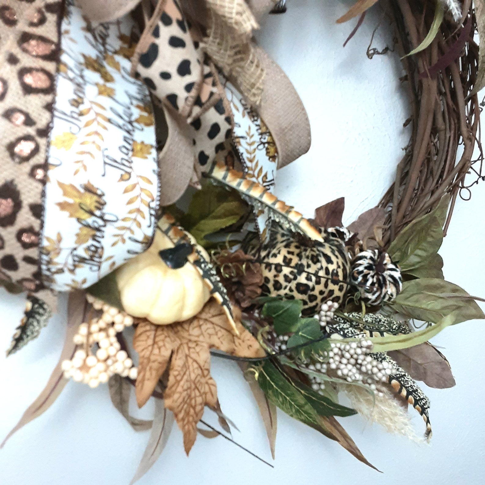 Fall Leopard Pumpkin Wreath, Pumpkin Wreath, Fall Decor, Fall Grapevine ...