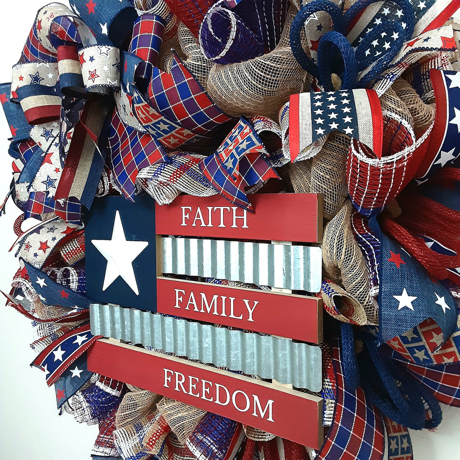 Faith Family Freedom Patriotic Welcome Wreath Americana - Etsy