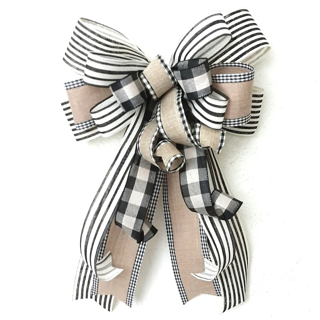 Farmhouse Bow, Lantern Bow, Wreath Bow, Buffalo Plaid Bow, Burlap Bow ...