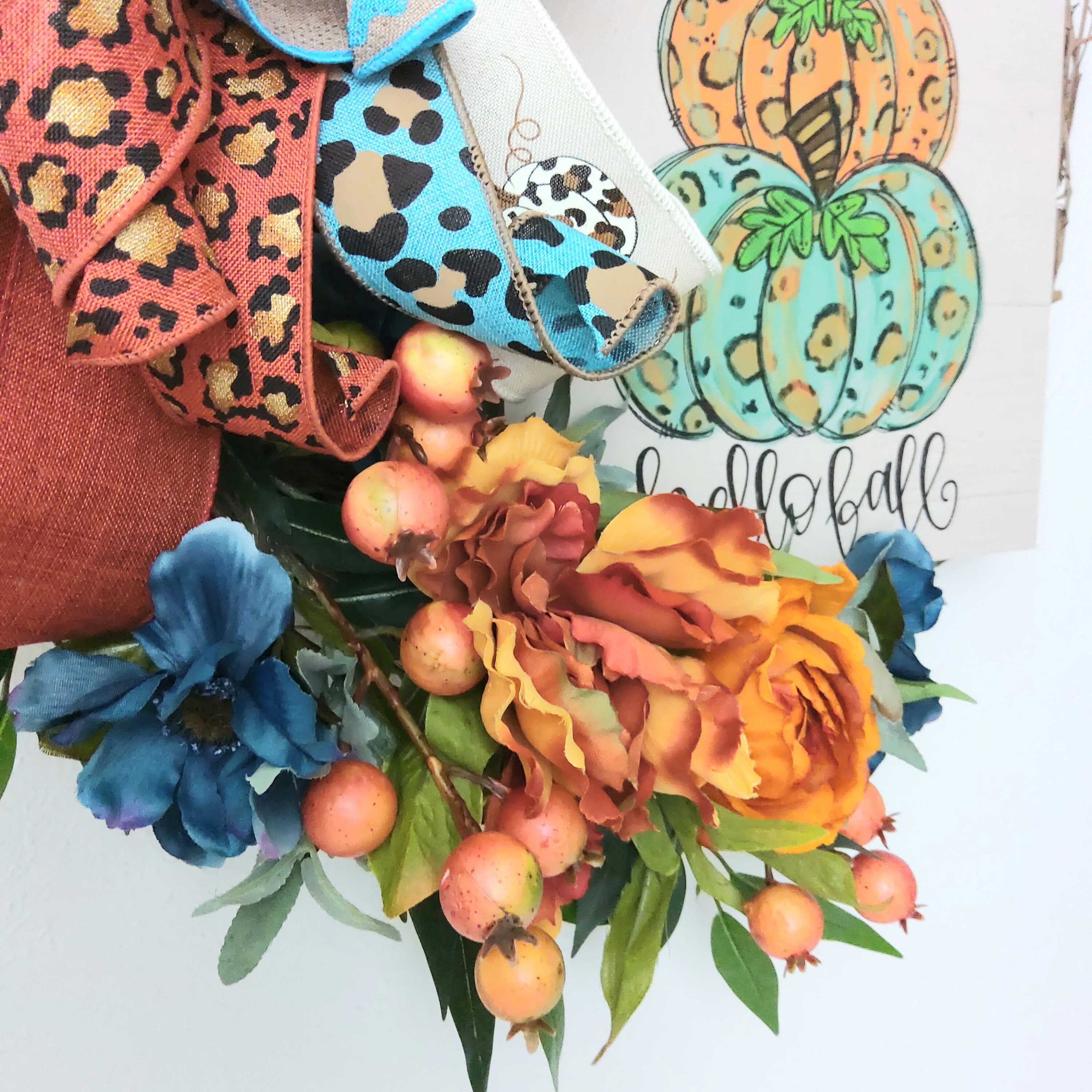 Fall Pumpkin Wreath Fall Decor Leopard Print Wreath Fall | Etsy