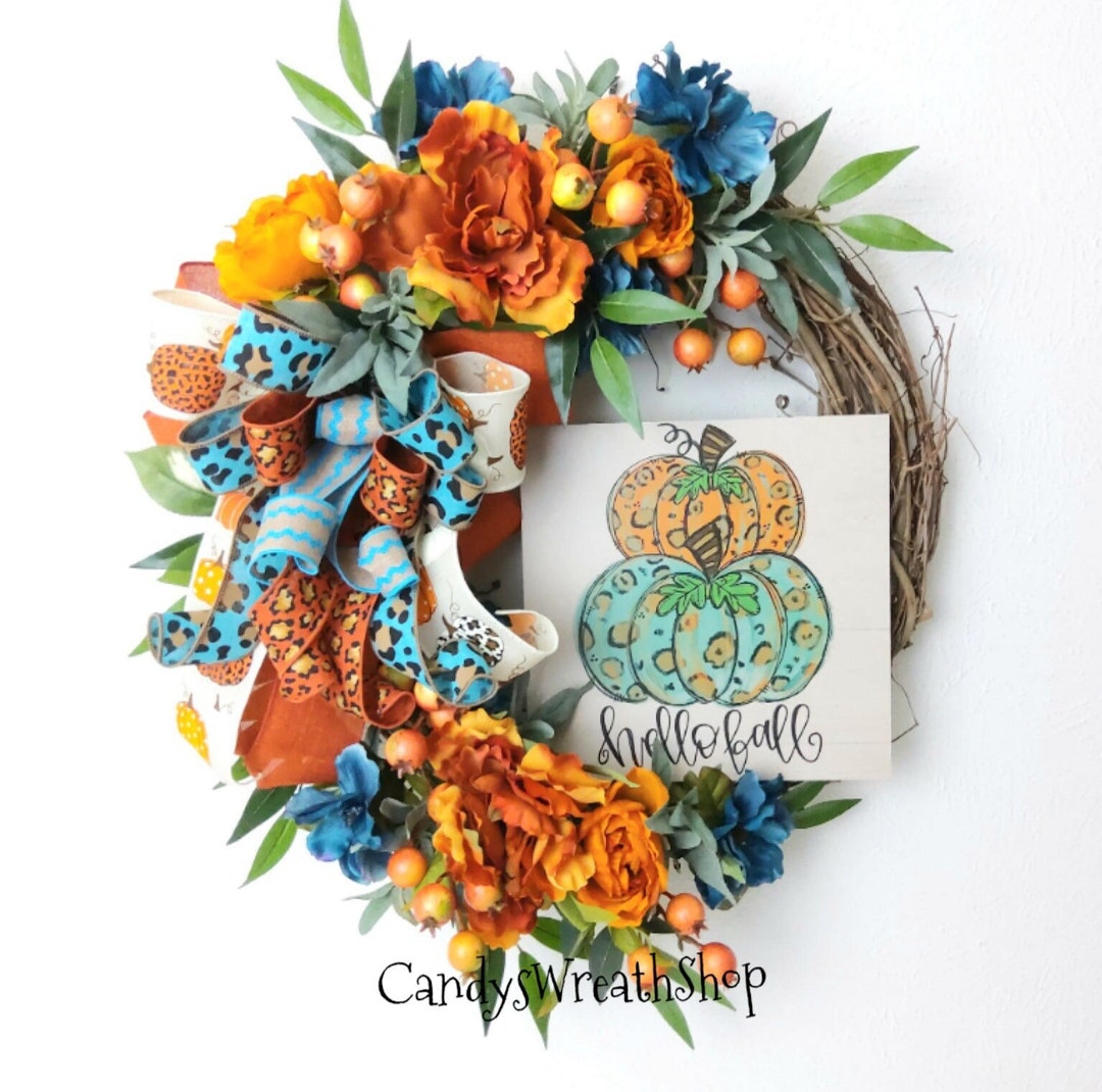 Fall Pumpkin Wreath, Fall Decor, Leopard Print Wreath, Fall Wreath ...