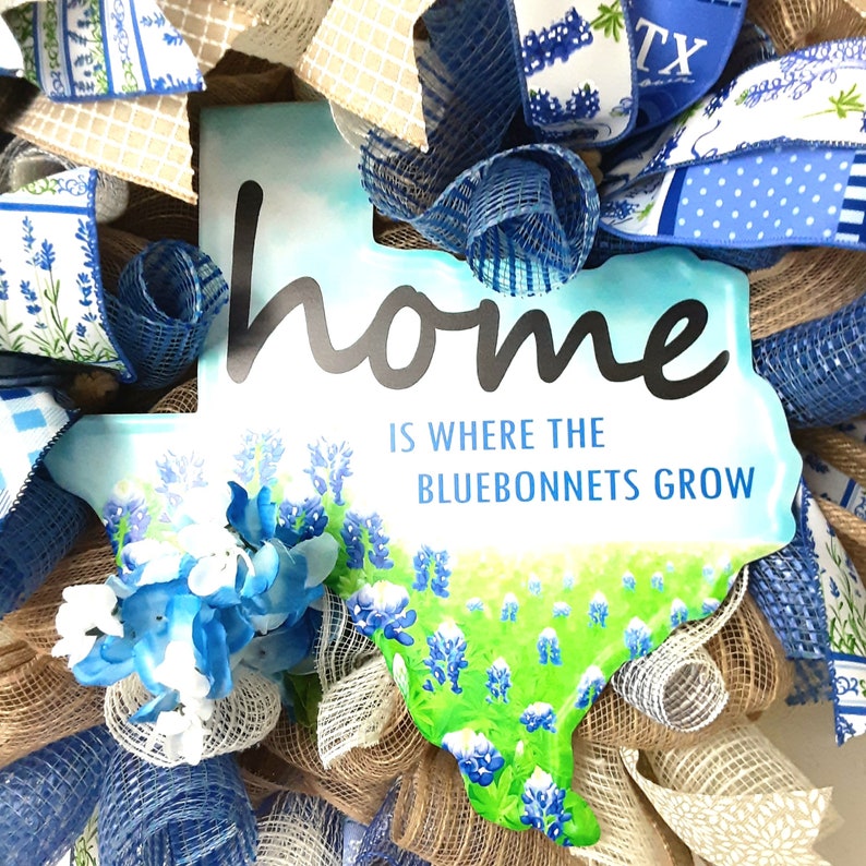 Texas Bluebonnet Wreath, Floral Front Door Decor, Texas State - Etsy