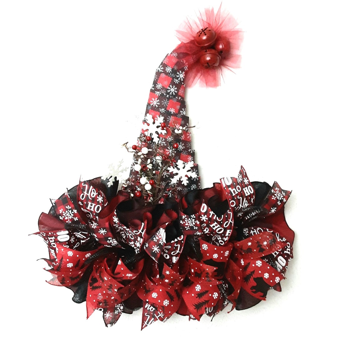 Santa Hat, Buffalo Plaid Santa Hat, Christmas Wall Decor, Christmas ...