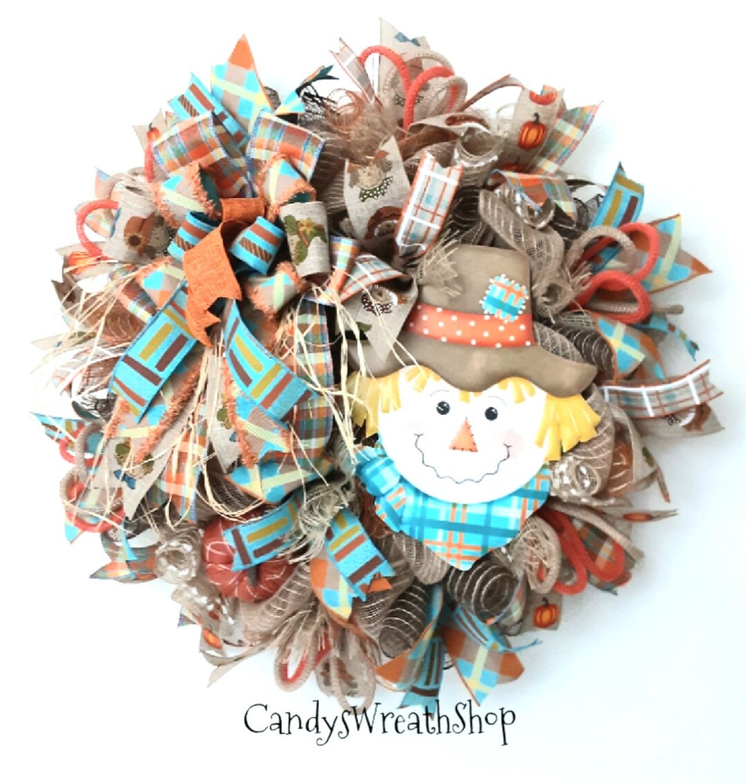 Scarecrow Welcome Wreath, Autumn Wreath, Fall Welcome Wreath, Scarecrow ...