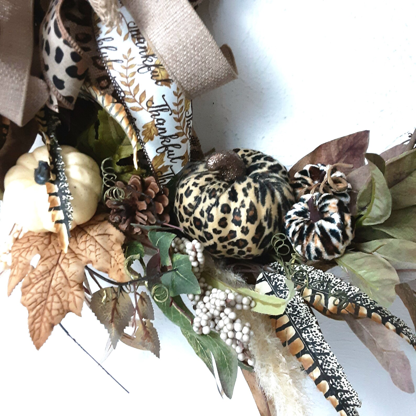 Fall Leopard Pumpkin Wreath, Pumpkin Wreath, Fall Decor, Fall Grapevine ...