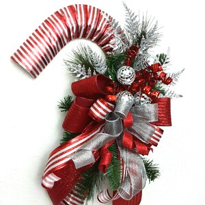 Disco Ball Candy Cane Door Hanger, Red and Silver Candy Cane Wreath ...