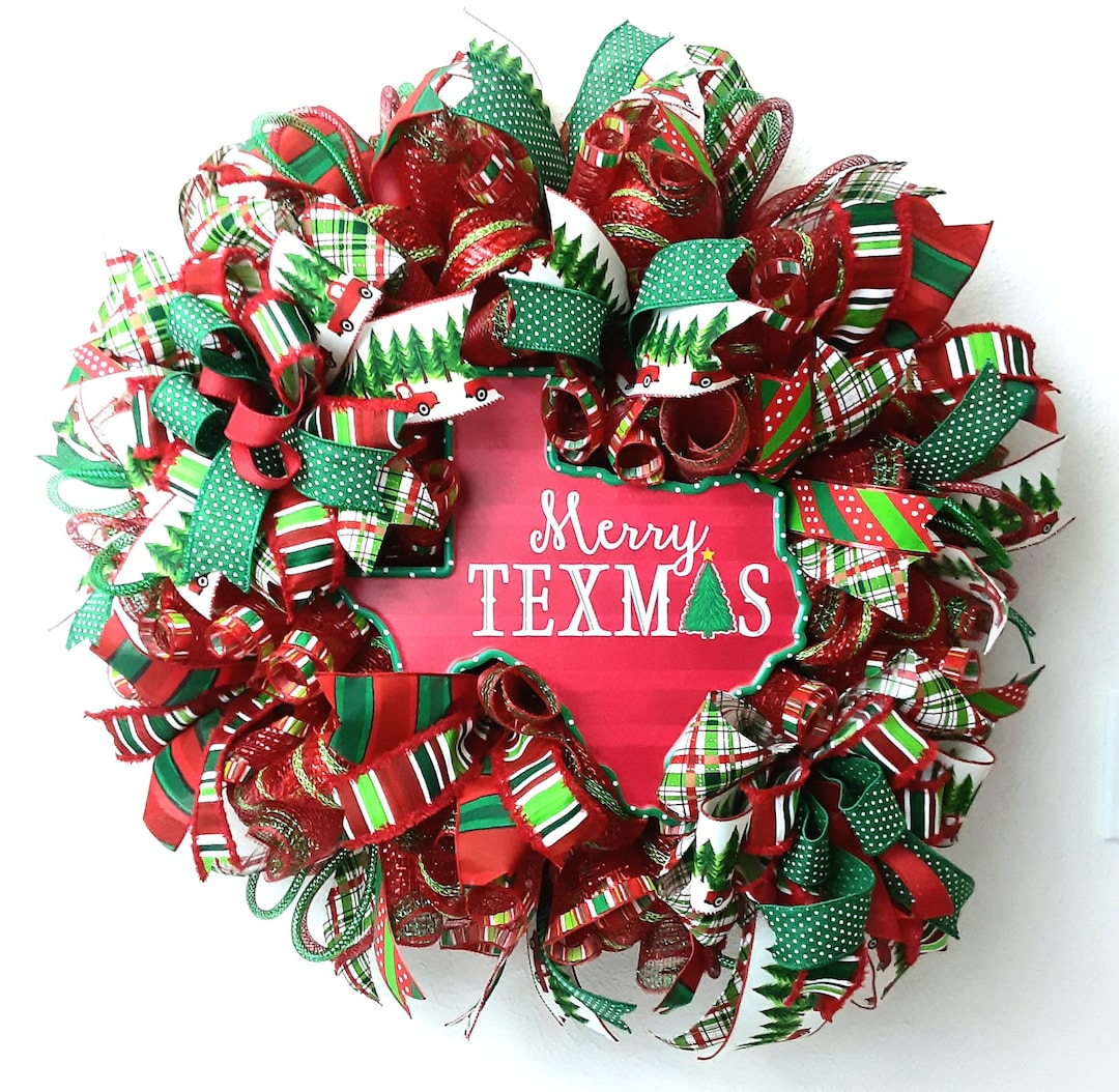 Merry Texmas Wreath, Texas Christmas Wreath, Texas Christmas Welcome ...