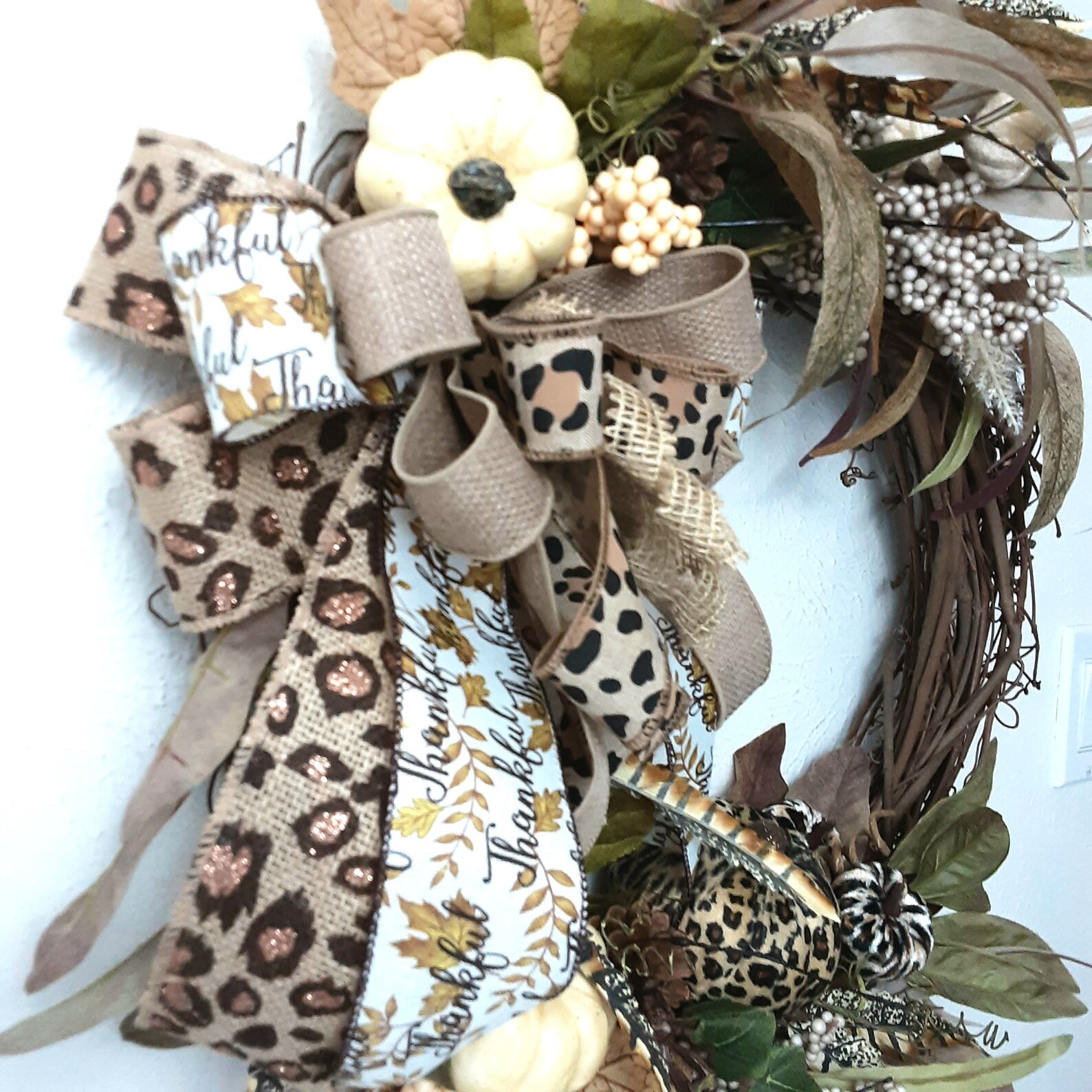 Fall Leopard Pumpkin Wreath, Pumpkin Wreath, Fall Decor, Fall Grapevine ...
