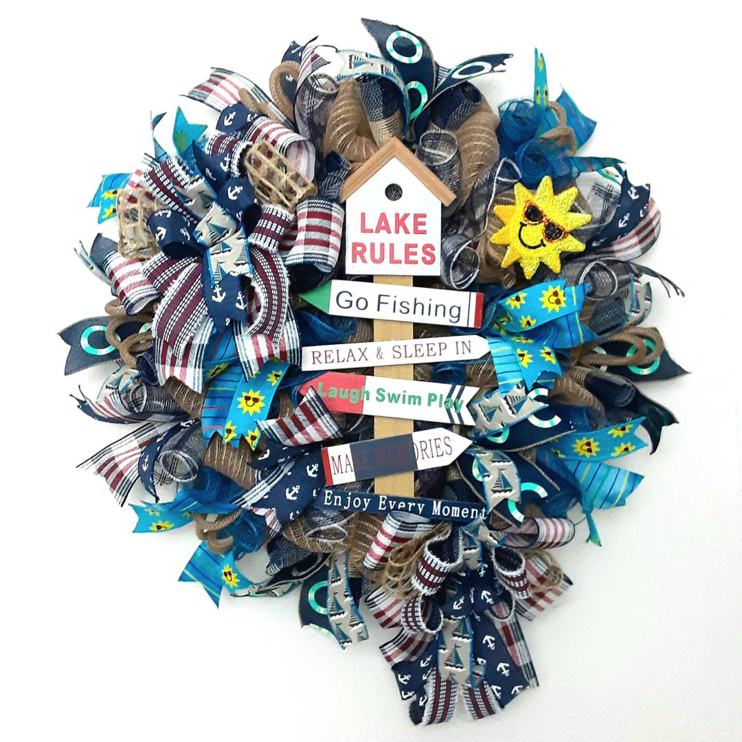 Lake Rules Wreath, Summer Décor With Boating Theme, Lake Wreath, Cabin ...