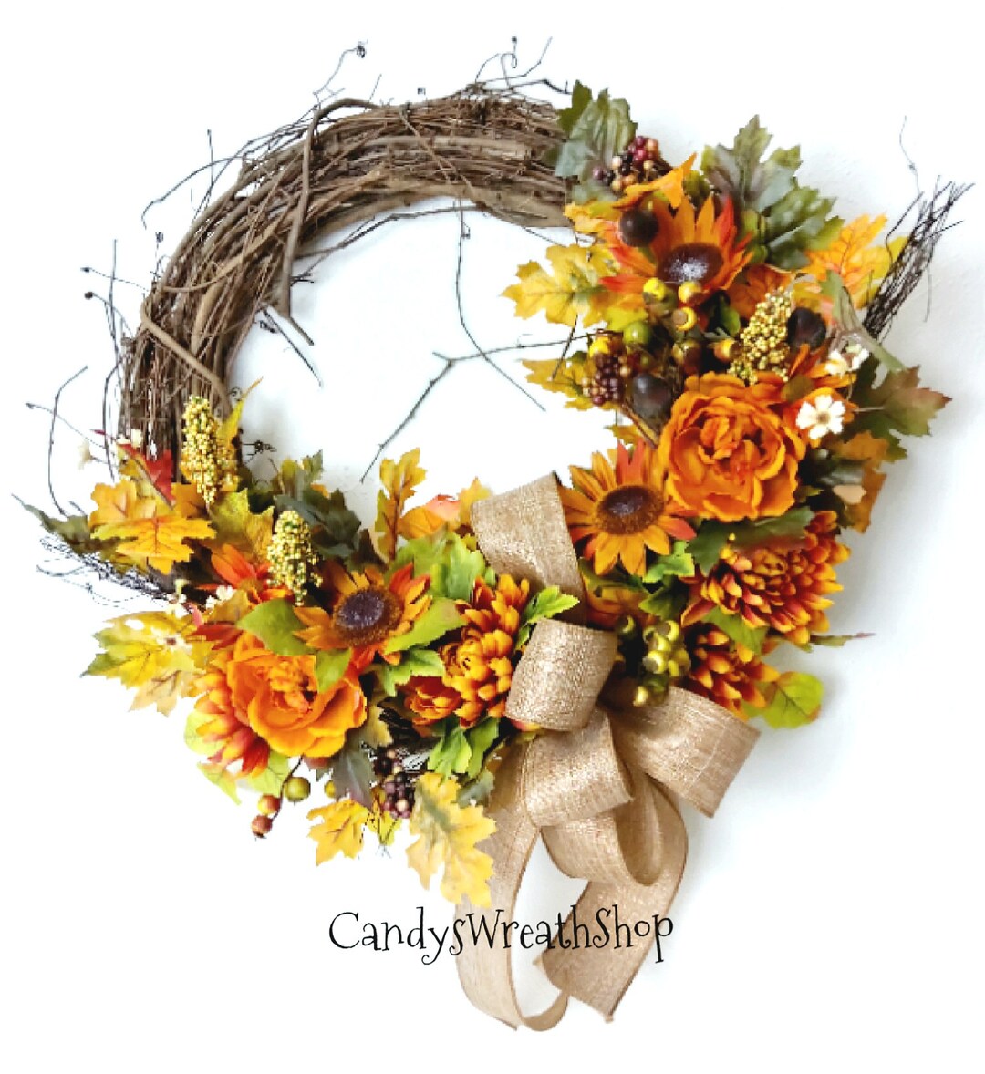 SALE, Fall Floral Grapevine Wreath, Fall Front Door Wreath, Fall ...