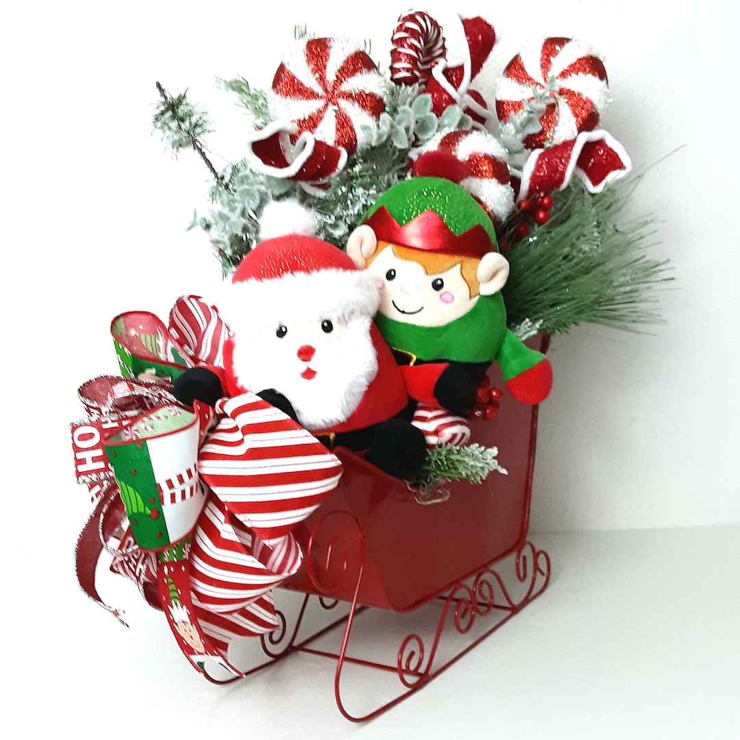 Santa Sleigh Centerpiece, Santa and Elf Centerpiece, Christmas Candy ...