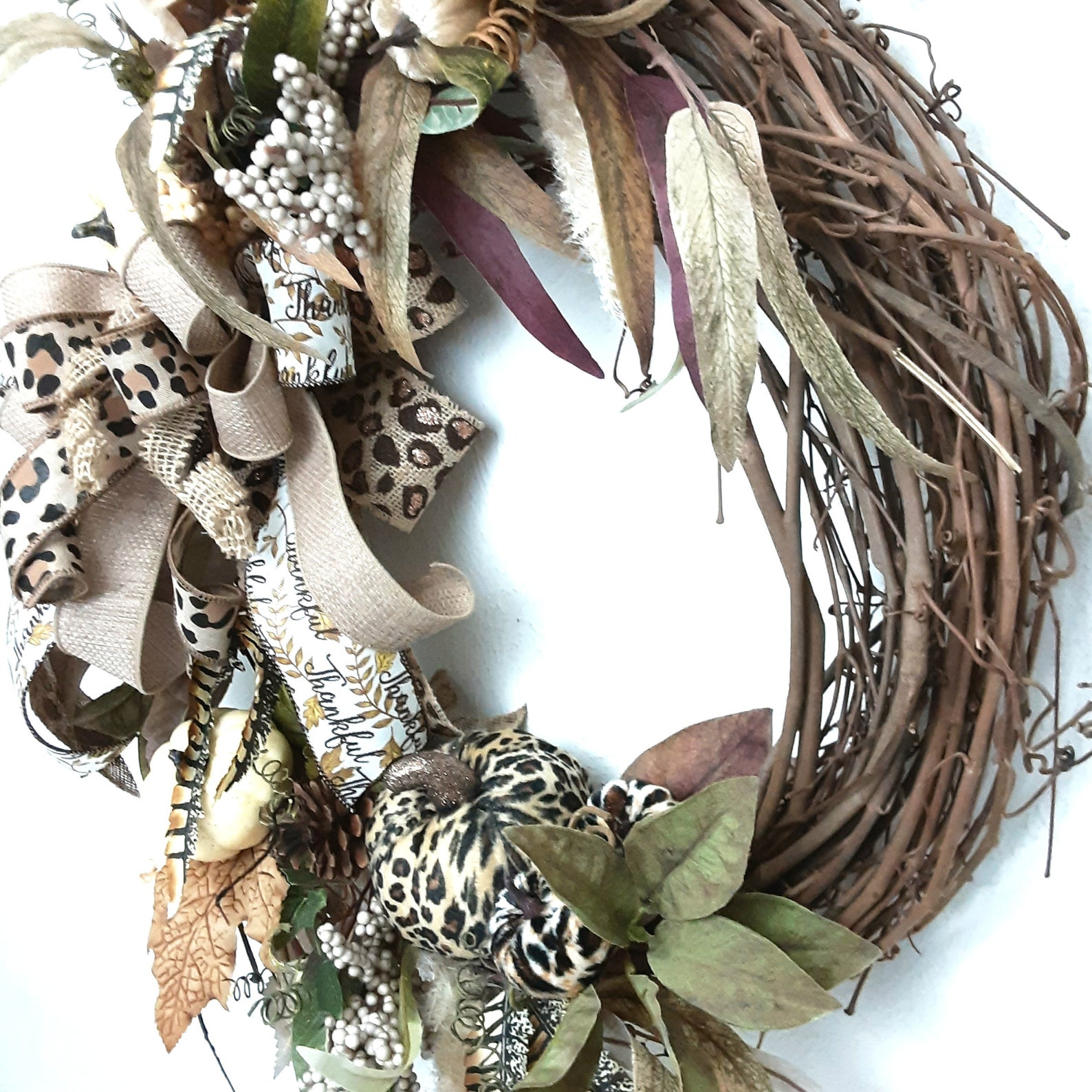 Fall Leopard Pumpkin Wreath, Pumpkin Wreath, Fall Decor, Fall Grapevine ...
