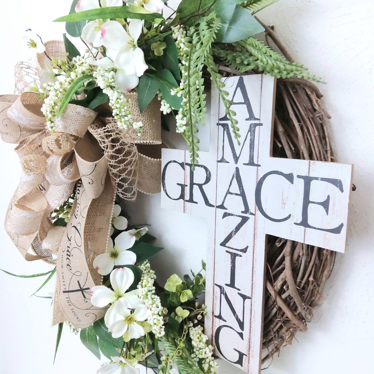 Amazing Grace Wreath Religious Wreath Floral Grapevine | Etsy