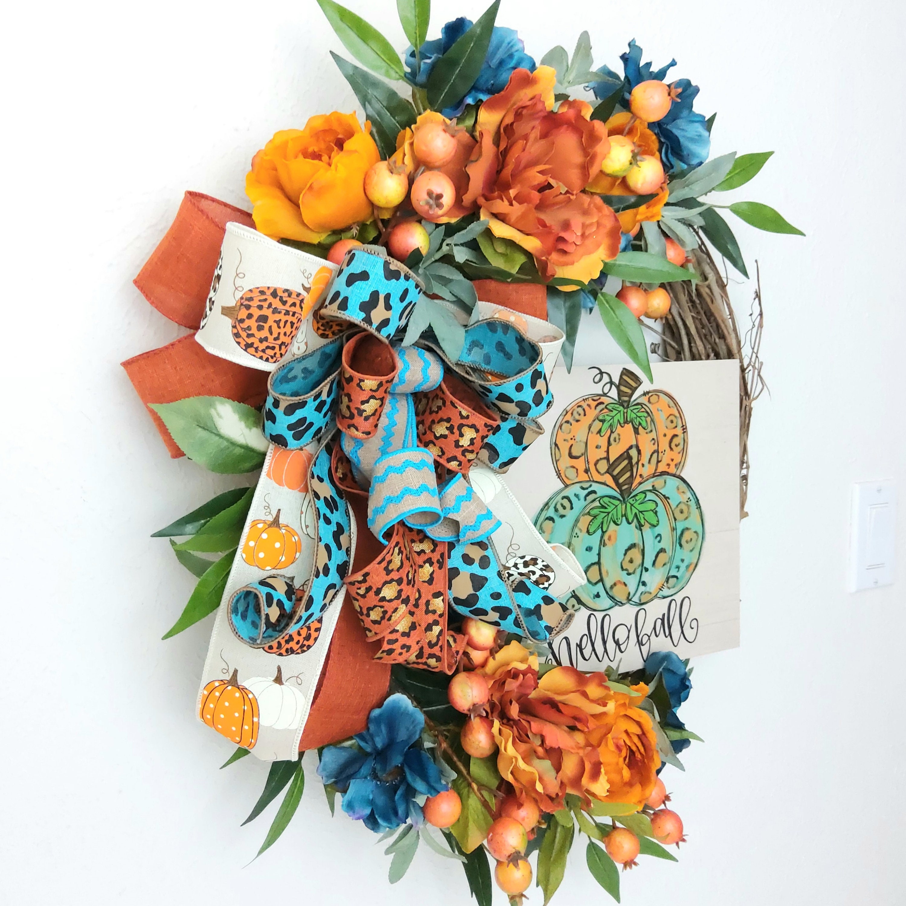 Fall Pumpkin Wreath Fall Decor Leopard Print Wreath Fall | Etsy