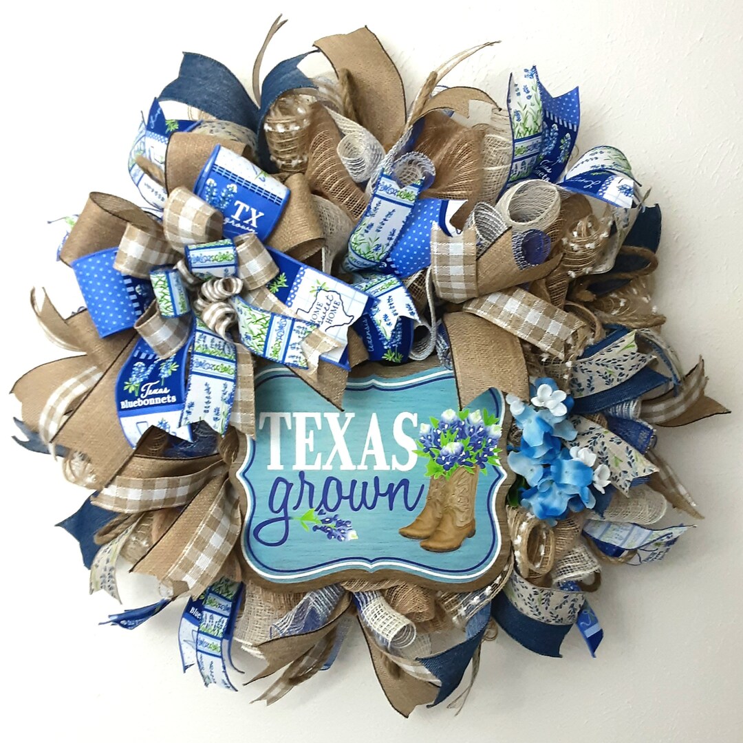 Texas Welcome Wreath, Texas Grown, Texas Bluebonnet Wreath, Texas Front ...
