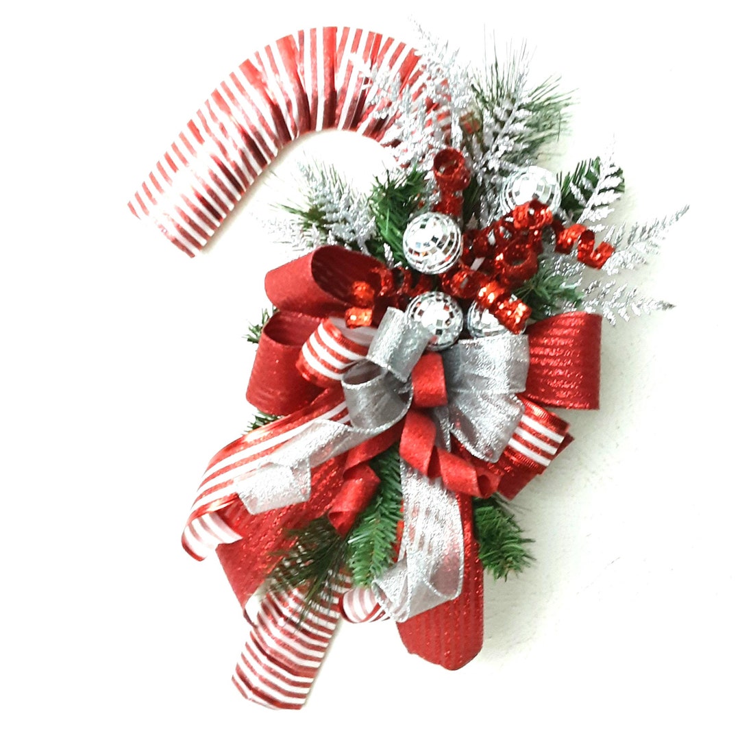 Disco Ball Candy Cane Door Hanger, Red and Silver Candy Cane Wreath ...