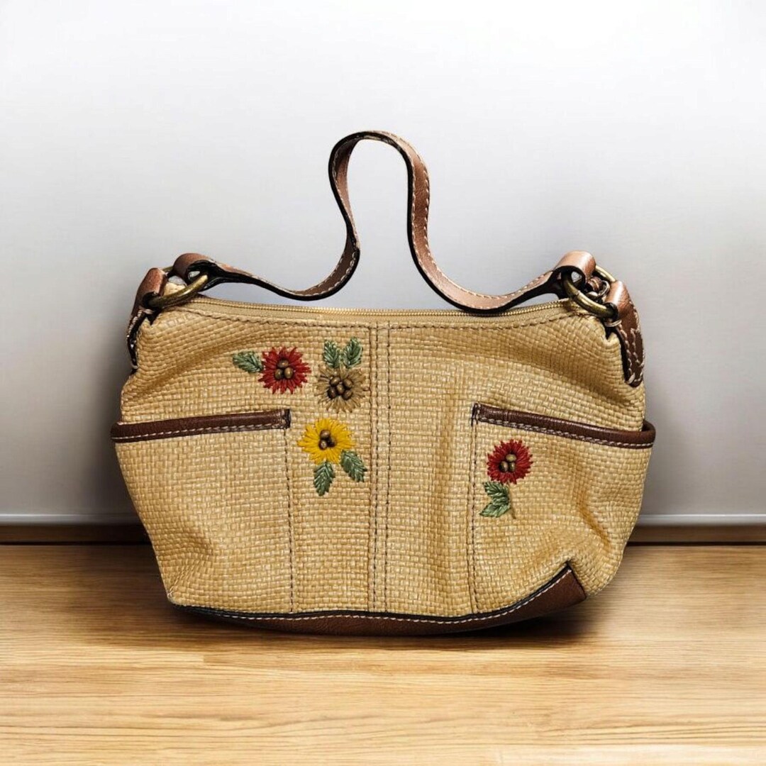 Vintage Fossil Embroidered Floral Straw Shoulder Bag. I'm Excellent ...