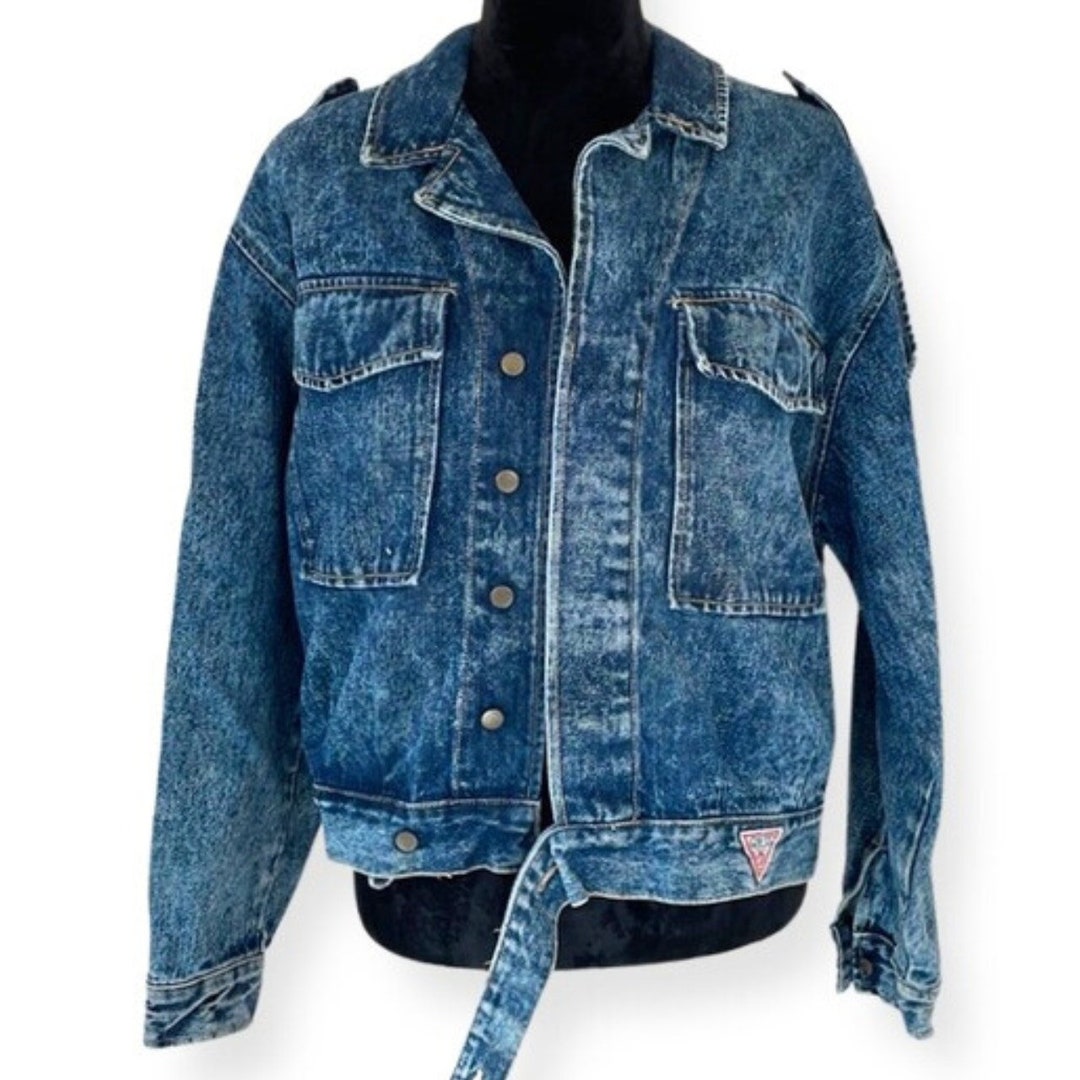 Georges Marciano for Guess 1980s Denim Bomber Varsity Jacket - Etsy