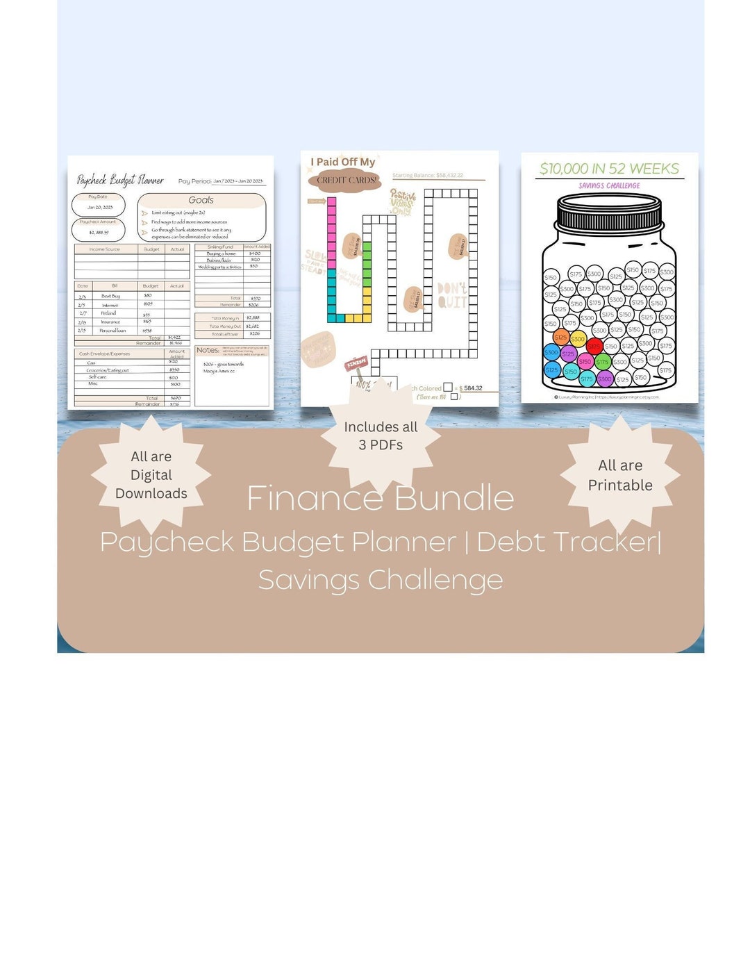 Finance BUNDLE | Debt Payoff Tracker Path Printable | Paycheck Budget ...