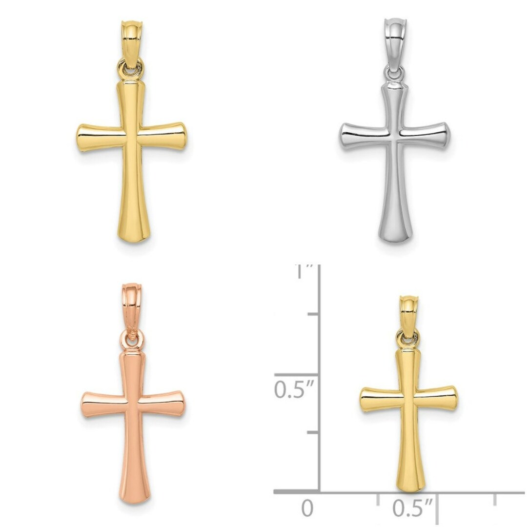 14k Small Solid Yellow White Rose Gold Beveled Cross W/ Round Tips ...