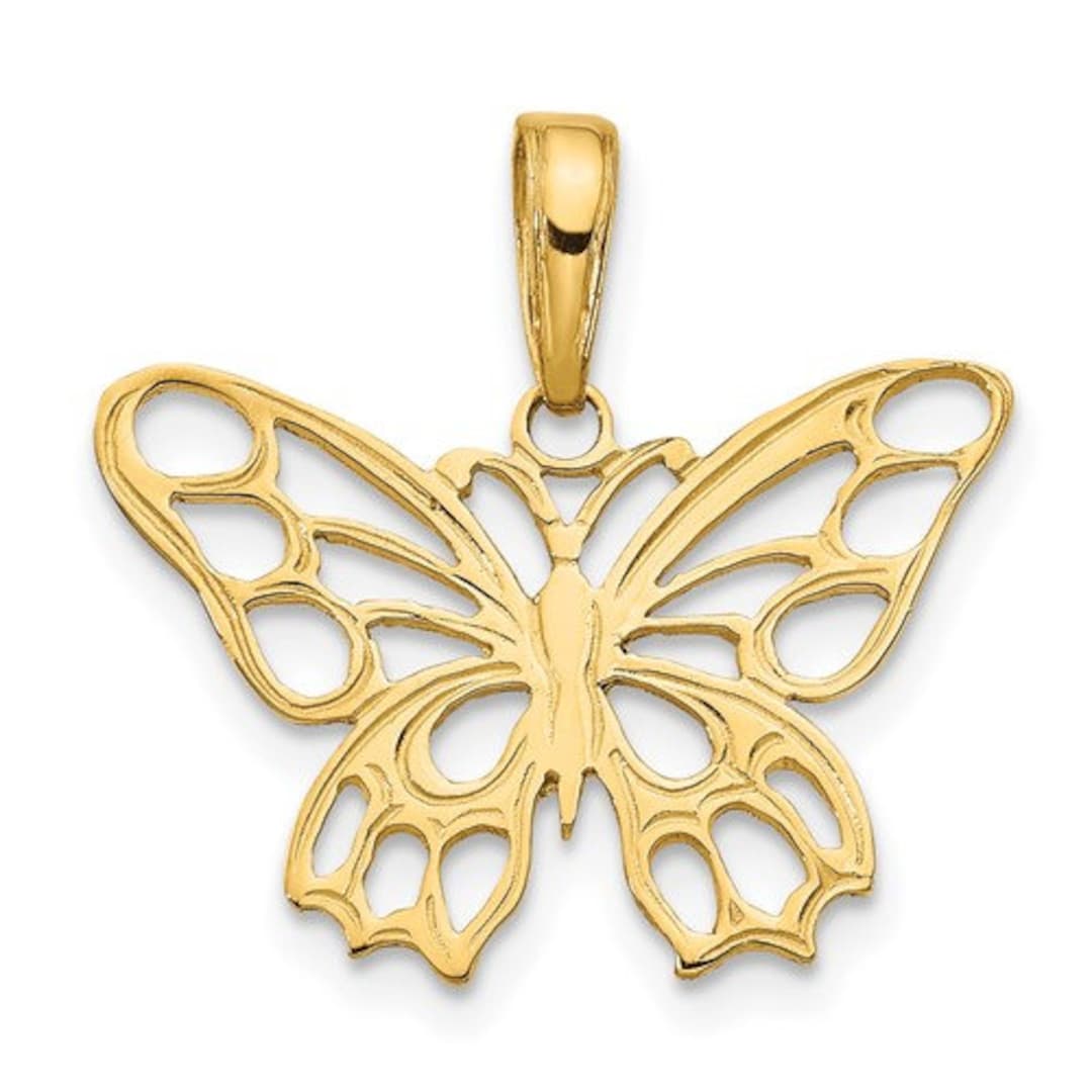 10K Solid Yellow Gold Small Butterfly Pendant Charm .7 Long - Etsy