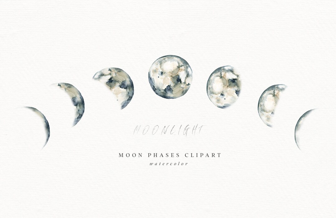Moon Phases Clipart, Watercolor Moon, New Moon Clipart, Full Moon ...