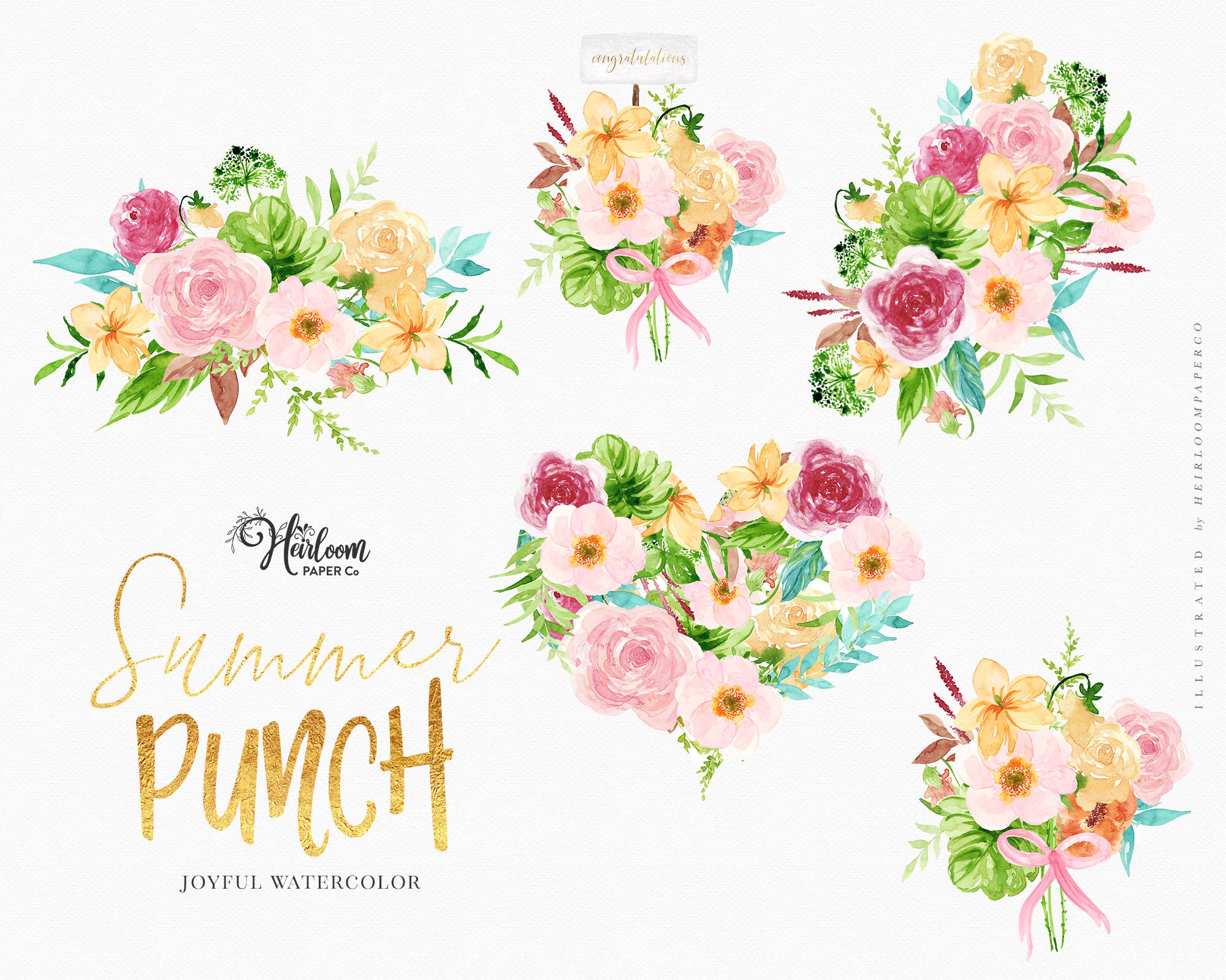 Summer Watercolor Floral Clipart - Summer Flowers - Yellow, Orange ...