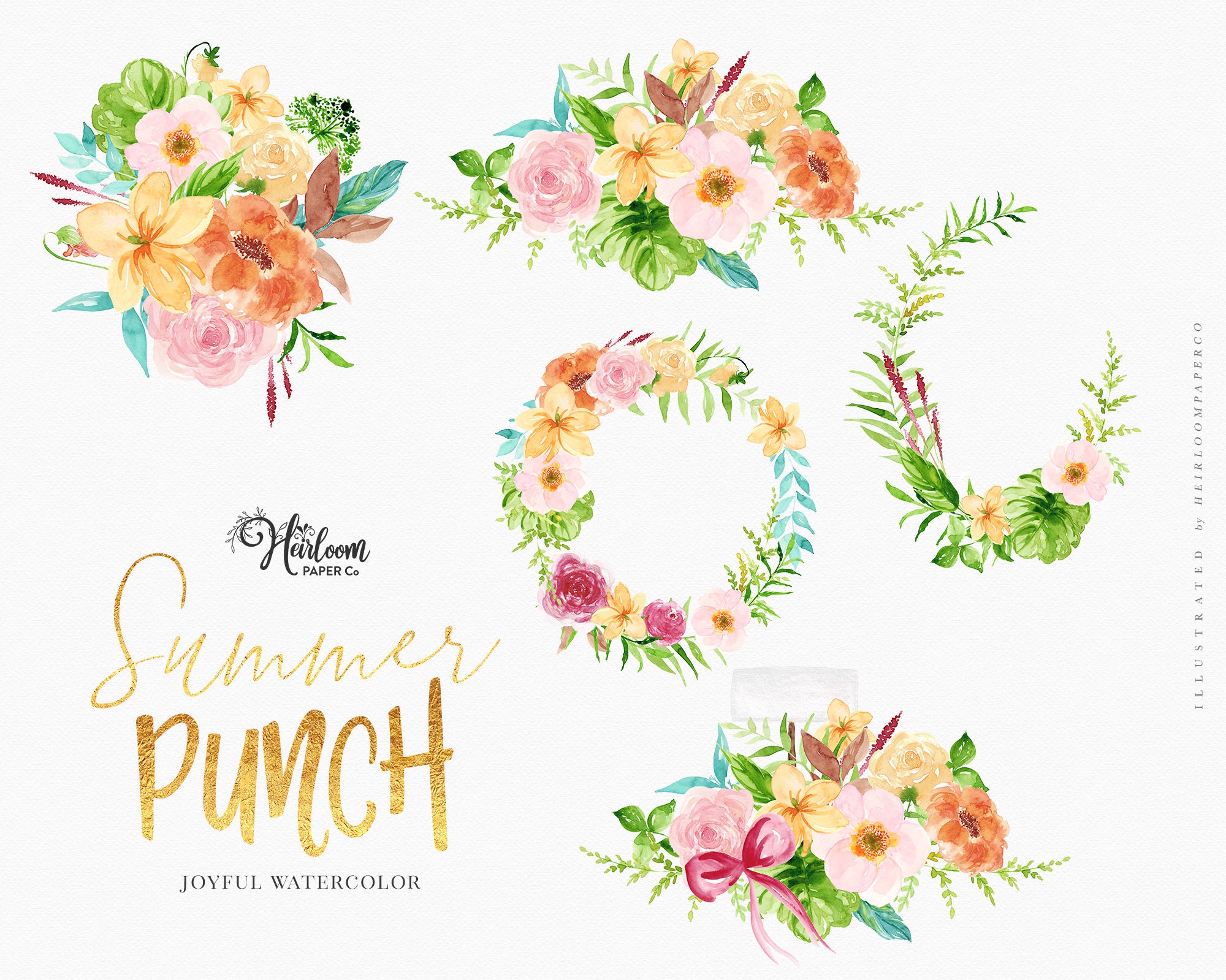 Summer Watercolor Floral Clipart Summer Flowers Yellow | Etsy