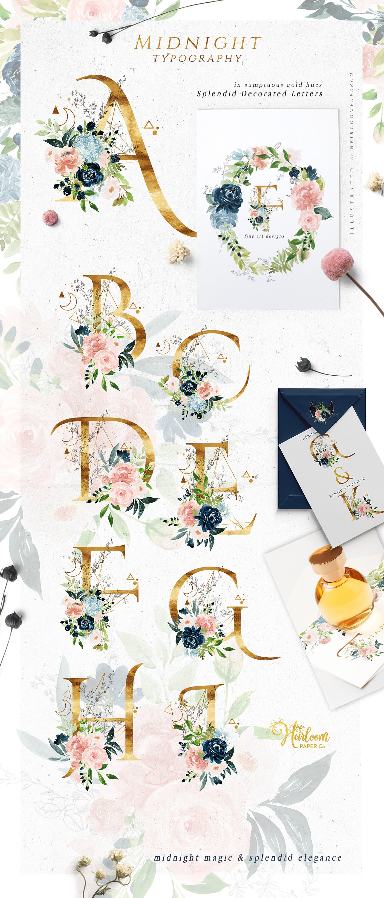 Watercolor Navy Clipart - Midnight Blues Alphabet - Watercolor Alphabet ...