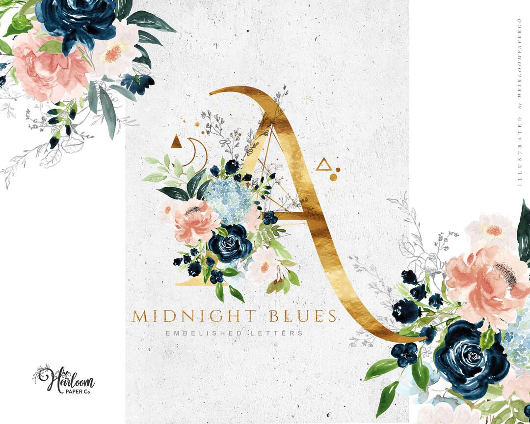 Watercolor Navy Clipart - Midnight Blues Alphabet - Watercolor Alphabet ...