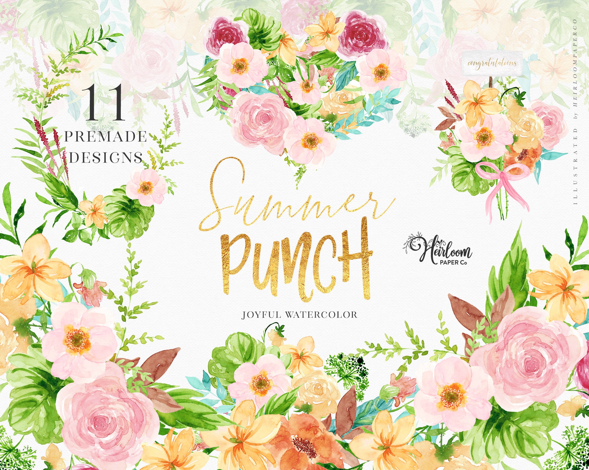 Summer Watercolor Floral Clipart - Summer Flowers - Yellow, Orange ...