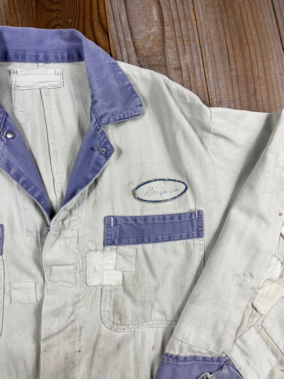 60's HBT Thrashed Shopcoat Blue and Gray Distressed a… - Gem