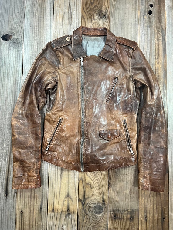 Early Rick Owens Distressed Brown Leather Jacket Main… - Gem