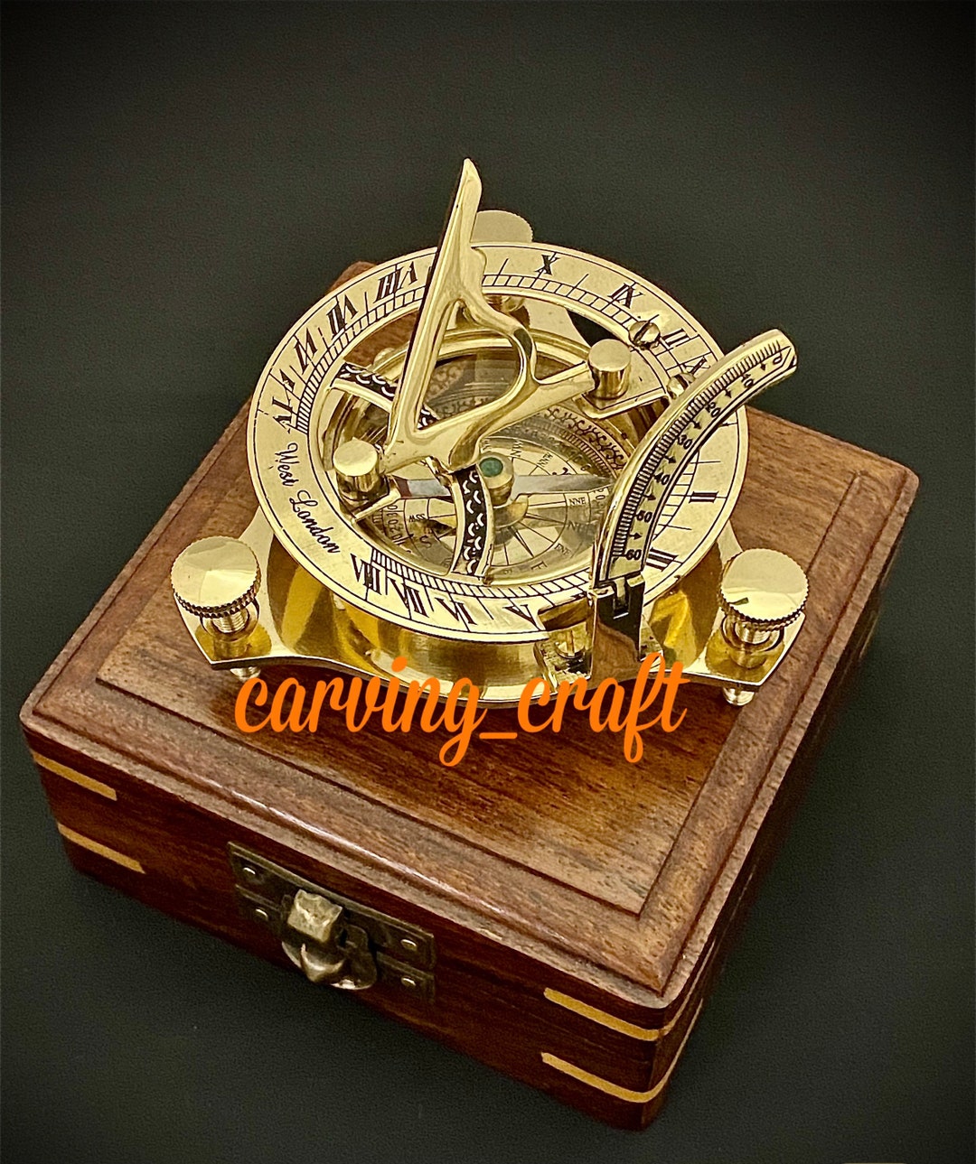 Nautical Sundial Compass Brass Pocket Sundial Compass With Wooden Box ...